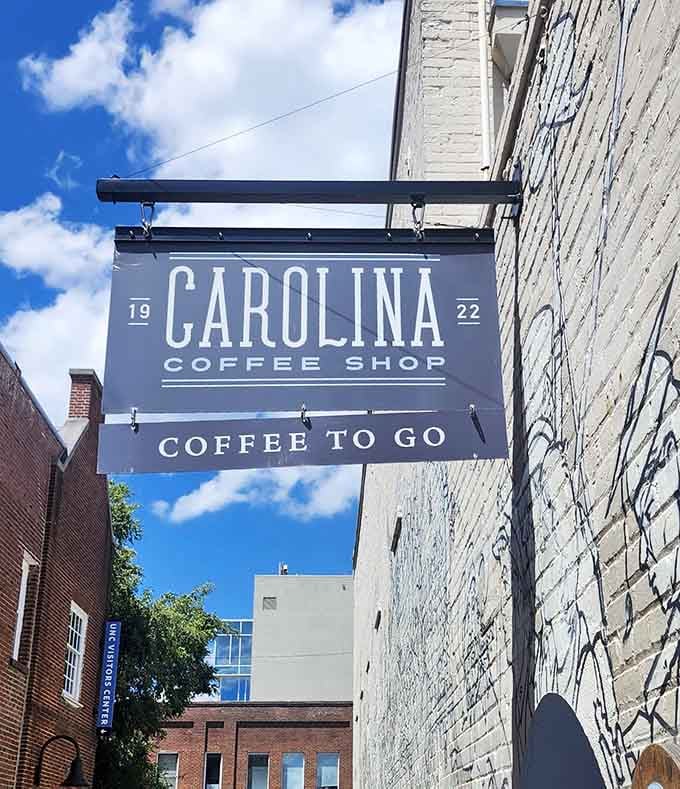 The "Coffee To Go" sign hanging proudly outside reminds passersby that quality doesn't require sitting down to enjoy.