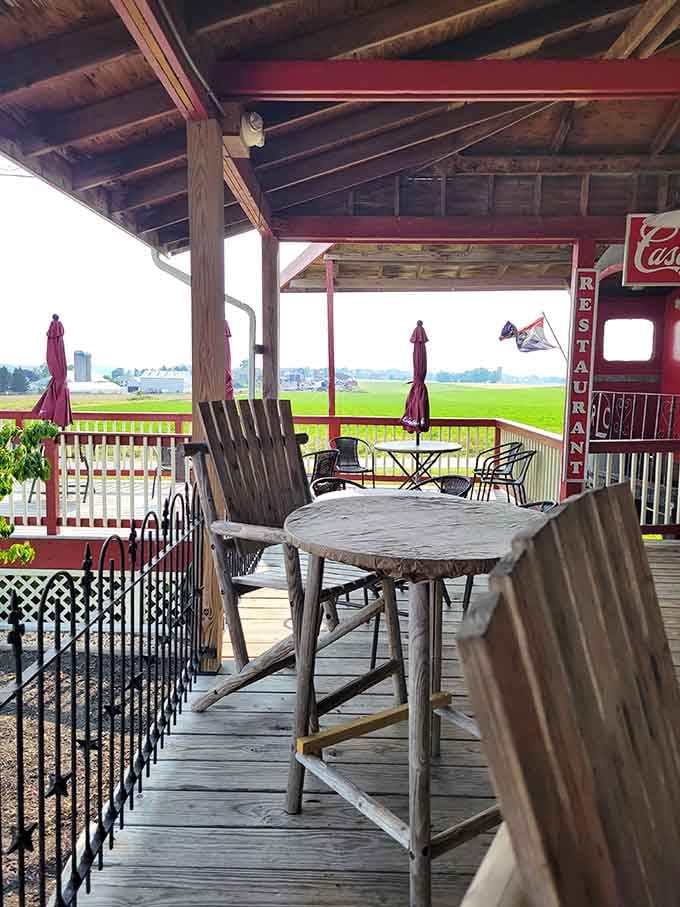 The outdoor porch where you can dine al fresco surrounded by Pennsylvania countryside and Adirondack chairs.