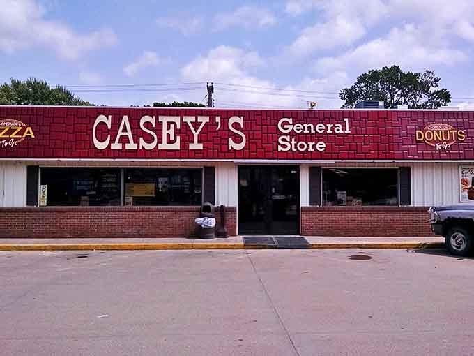 Casey's familiar red signage promises road-trip essentials and those famous donuts &ndash; a modern-day trading post for travelers exploring Nebraska's literary landscape.