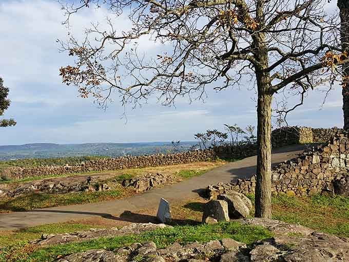 The paved path leads visitors through rocky terrain toward views that have inspired generations of hikers.