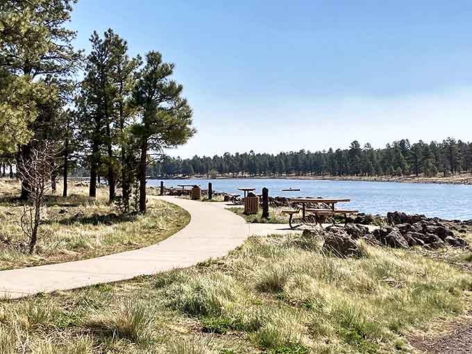 Cataract Lake Park's walking path invites contemplative strolls along the shoreline. Nature therapy just minutes from historic downtown.