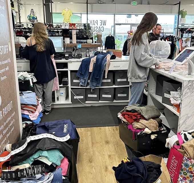 The checkout area&mdash;the final frontier between you and your fashion finds, where staff turn secondhand shopping into a first-class experience.
