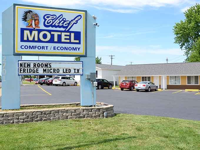 The Chief Motel offers clean, comfortable accommodations with that classic roadside charm that chain hotels have spent billions trying to replicate without success.
