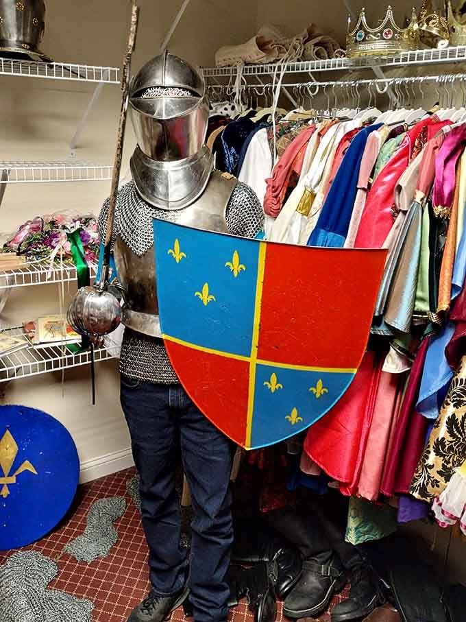 Try on authentic armor and shields, then immediately appreciate why knights needed squires to help them dress.