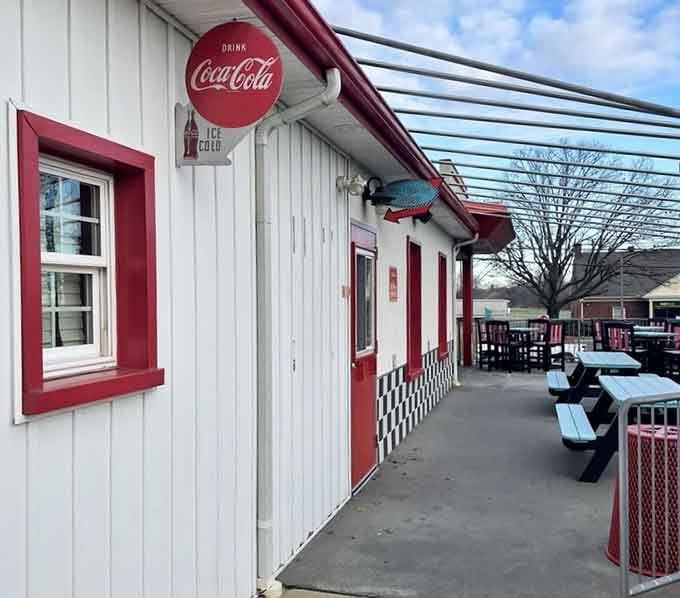 Outdoor seating with colorful chairs means you can enjoy your meal while soaking up sunshine and good vibes.