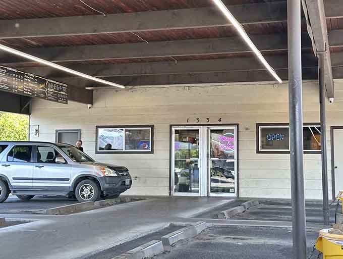 Walk-up windows under the covered area where orders happen and anticipation builds for what's coming next.