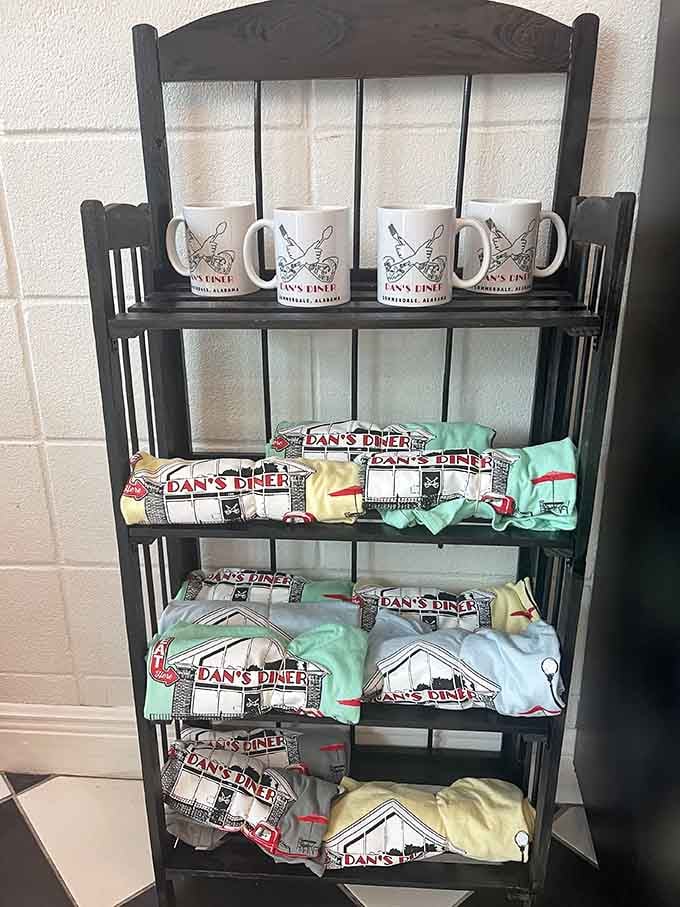 Dan's Diner merchandise for when you want to take a piece of the 1950s home with you, mugs and shirts included.