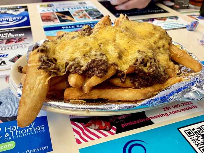 Chili cheese fries that take comfort food to its logical, glorious, completely unapologetic conclusion with melted cheese cascading down.