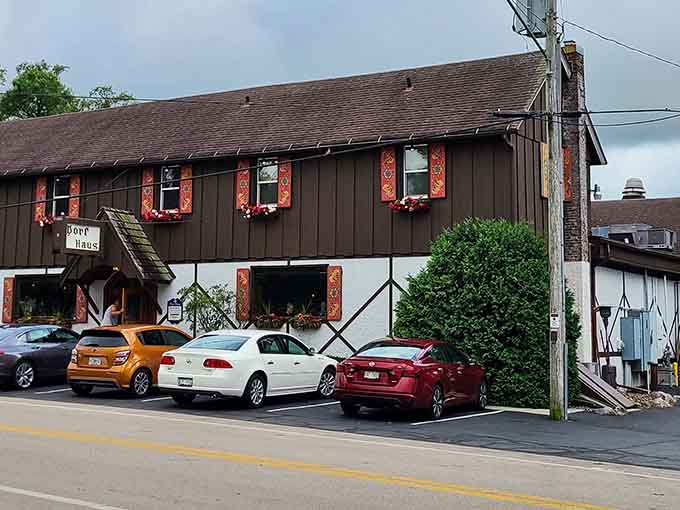 Cars line up like pilgrims seeking schnitzel salvation along Highway 12 in downtown Sauk City's most distinctive building.