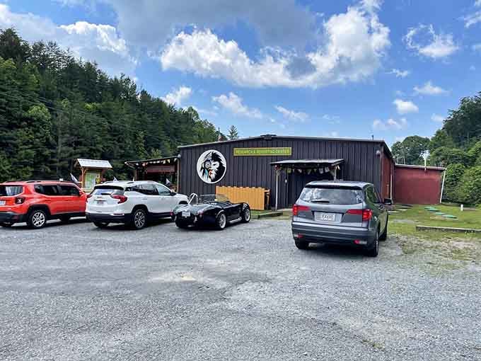 The gravel parking lot fills up quickly with curious visitors ready to explore North Georgia's quirkiest attraction.