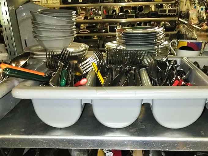 Silverware, plates, and kitchen essentials proving that matching sets are overrated anyway, right?