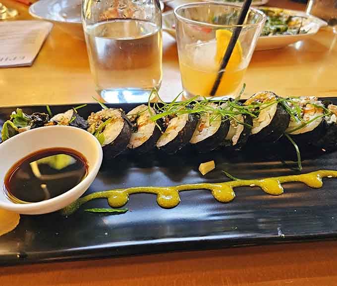 Artfully plated sushi rolls that demonstrate why Bloomington doesn't need to apologize for having excellent Japanese cuisine in the heartland.
