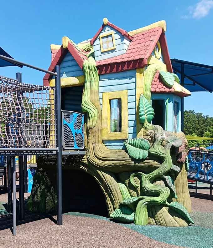 This enchanted playhouse with its twisted tree design looks like something Dr. Seuss would have approved of.