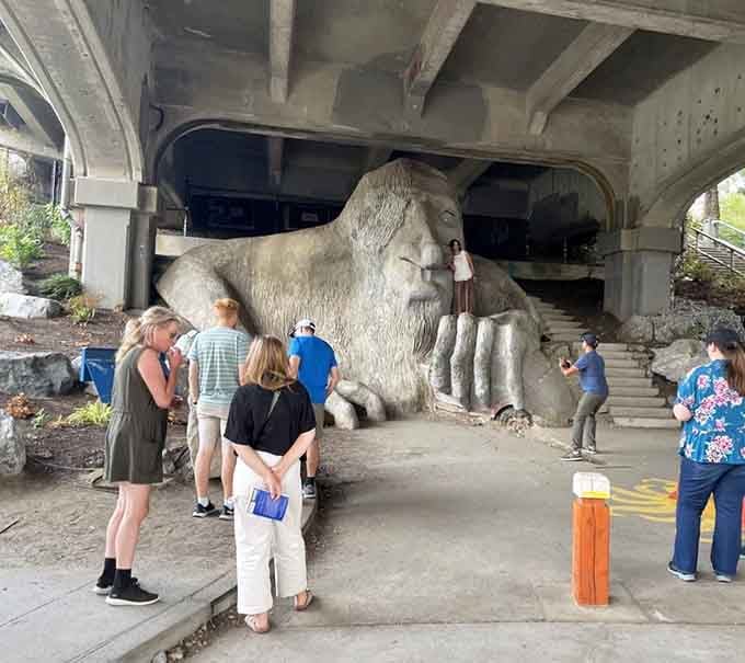 The troll draws crowds year-round, proving that weird art is the best kind of art.