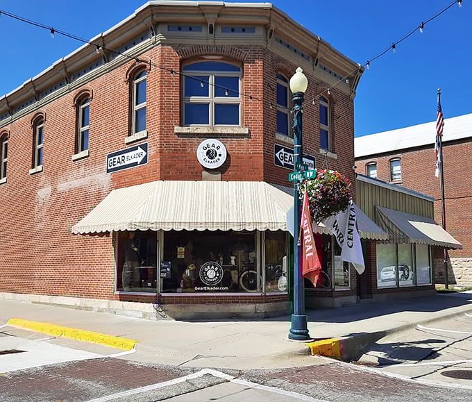 GEAR occupies a classic corner building where the awning flutters in invitation and every brick seems to whisper, "Come in, we've got stories to tell."