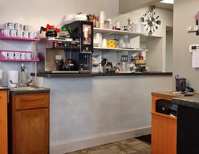 The beverage station where coffee flows freely and cups get refilled without you needing to send up a flare.