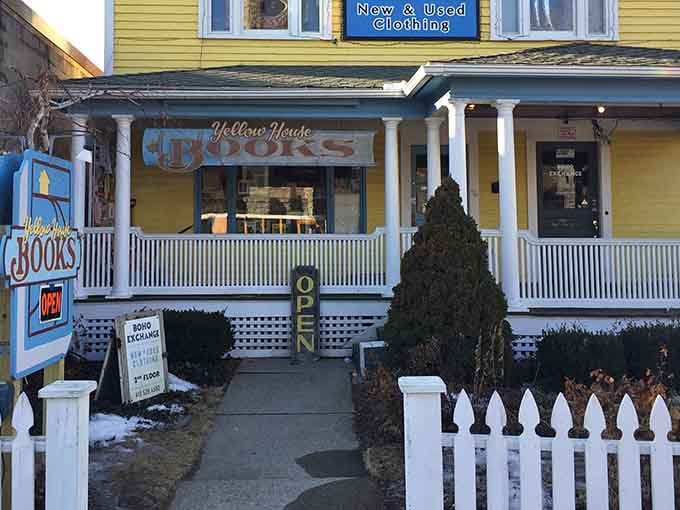 Yellow House Books beckoning readers inside where shelves overflow with stories waiting to find their perfect match.
