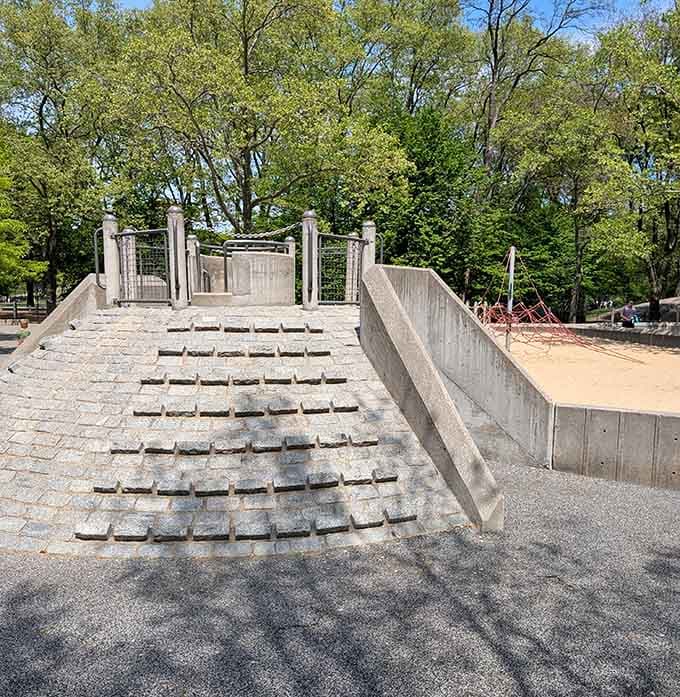 These stepped structures invite climbing and exploration, turning ordinary playground time into archaeological adventures for imaginative kids.