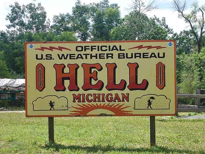 The official U.S. Weather Bureau sign for Hell makes checking if it's frozen over an actual meteorological possibility each winter.