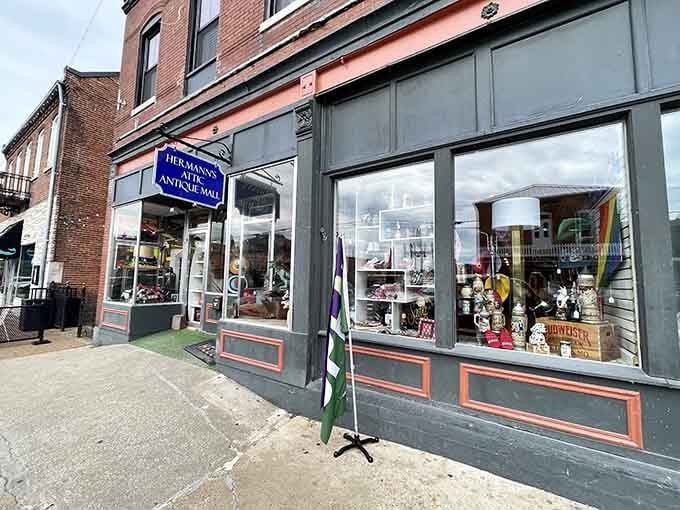 Hermann's Attic Antique Mall hides treasures behind those big windows, tempting collectors and casual browsers alike with vintage finds.