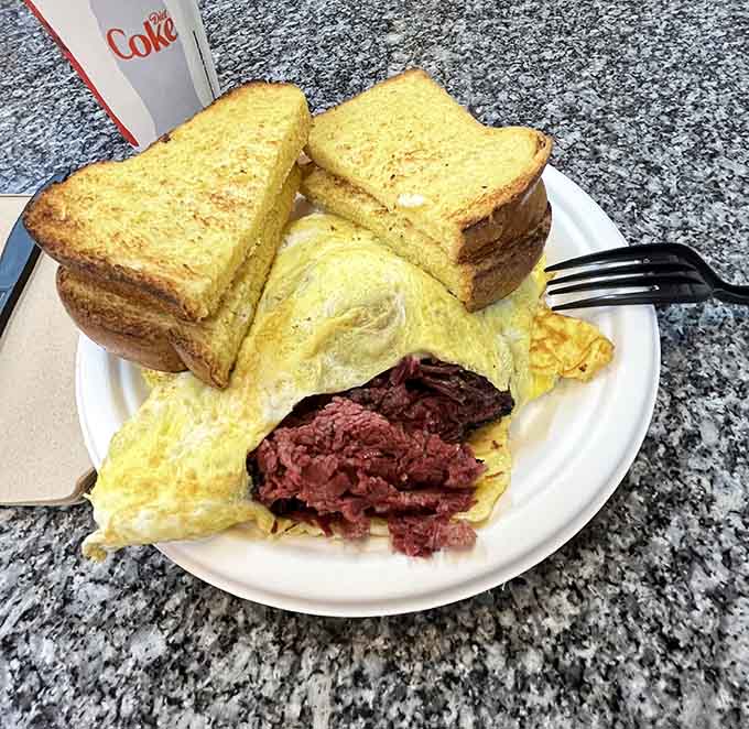 Starting your day with pastrami and eggs is either genius or madness, possibly both at once.