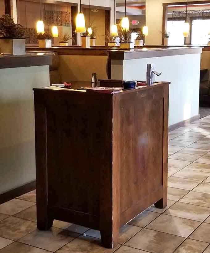 The host station&mdash;first checkpoint on your journey to prime rib nirvana&mdash;simple, elegant, and promising good things to come.