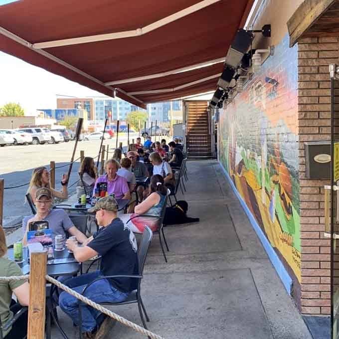Outdoor seating at Jack Brown's lets you enjoy your burger while watching downtown Harrisonburg pass by.