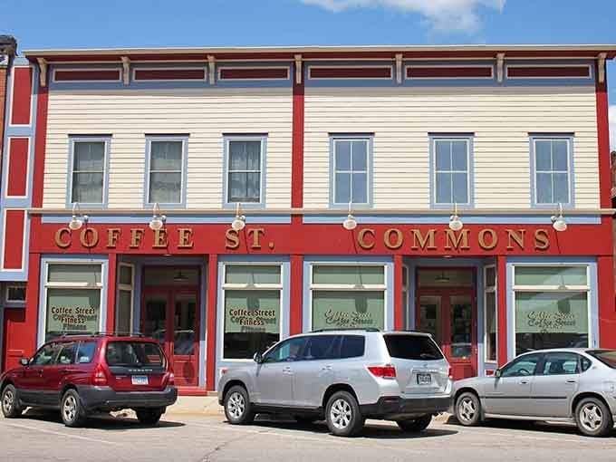 Coffee Street Commons serves up caffeine in a building painted cheerier than your morning mood before that first cup.