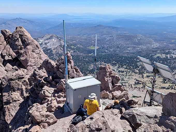 The summit communication station monitors volcanic activity, because someone needs to keep tabs on this sleeping giant.