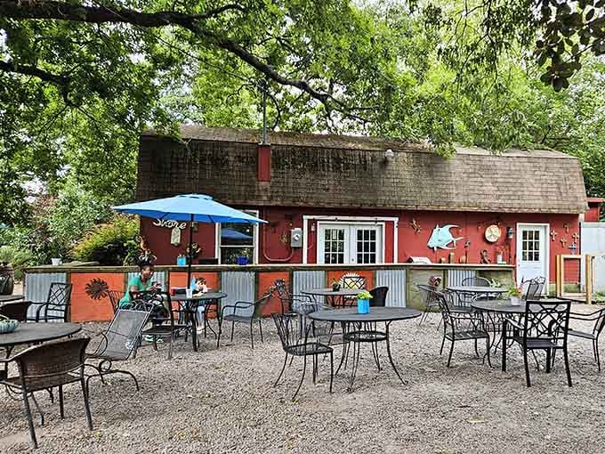 An outdoor courtyard that looks like it was designed specifically for leisurely meals and forgetting about your schedule.