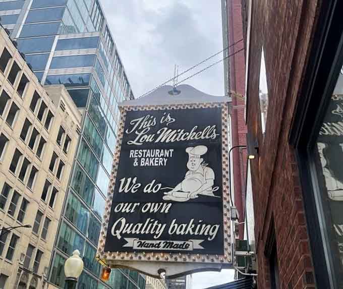 Hand-painted signage advertising "quality baking" that's been making the same promise to West Jackson Boulevard for generations.