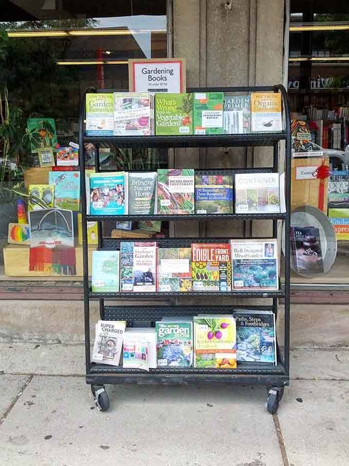 Outdoor book carts tempt sidewalk browsers like freshly baked cookies cooling on a windowsill back home.
