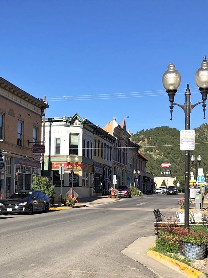 Historic Idaho Springs stretches out under blue skies, reminding you that great breakfast spots exist in the most scenic locations.