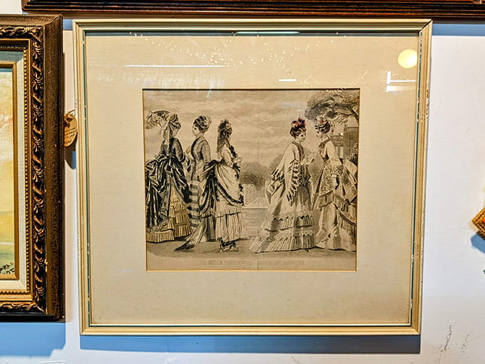 Vintage artwork and prints offer glimpses into fashion and culture from centuries past, beautifully preserved.