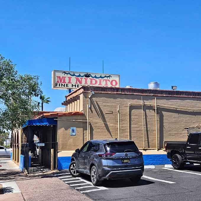 The iconic Mi Nidito building stands proud on South Fourth Avenue, a beacon for anyone craving authentic Sonoran flavors.