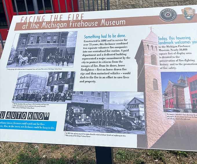 Historical markers tell the story of how this museum rose from actual fire station roots.