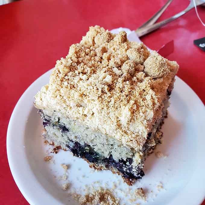 Coffee cake with a crumb topping so generous it defies gravity and possibly several laws of physics.