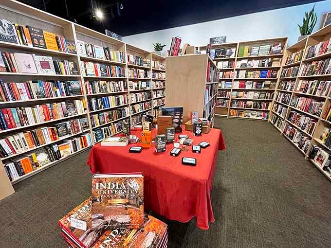 Indiana University pride meets literary celebration in a space designed for browsing, discovering, and staying awhile.