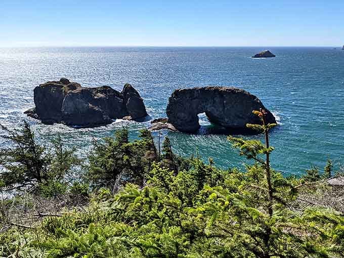 From the bluff, you can see how the coastline curves and why this spot earned its name.