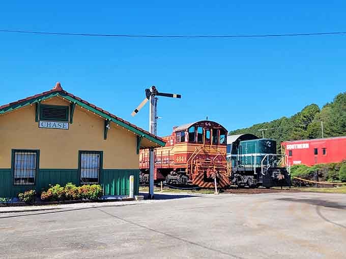 The Chase station brings together history, machinery, and Southern hospitality in one perfectly preserved railroad setting.