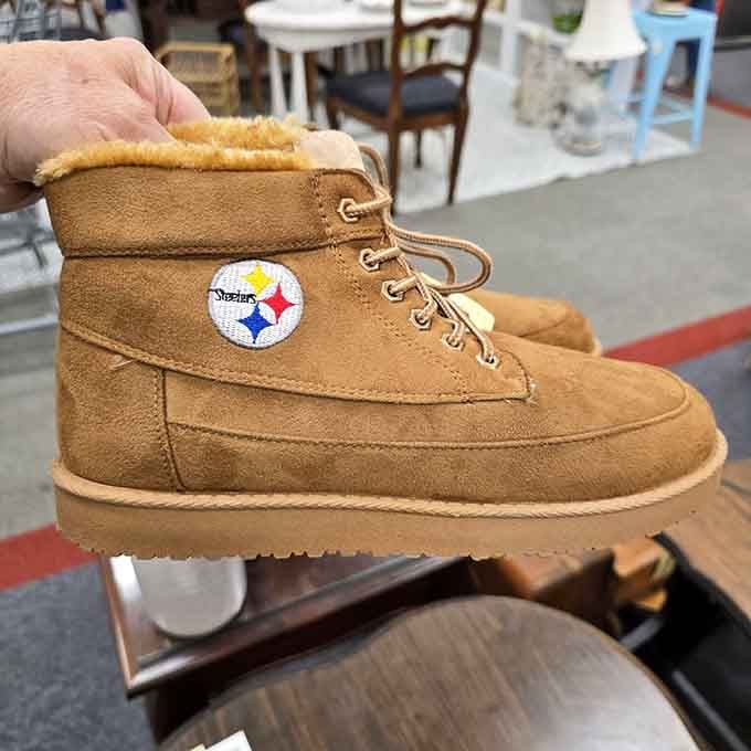 Those Steelers slippers have seen some serious game days and lived to tell the tale.