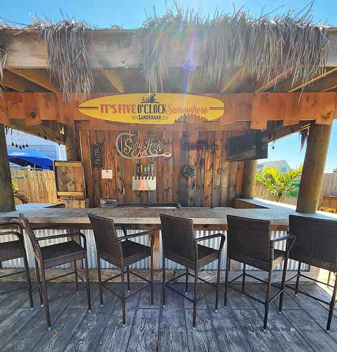 The tiki bar promises five o'clock somewhere vibes, even when it's actually three o'clock right here in Maryland.