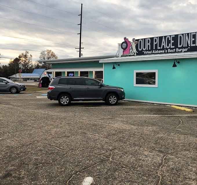 That turquoise building in the parking lot practically glows with promise, calling hungry travelers off Highway 231 since forever.