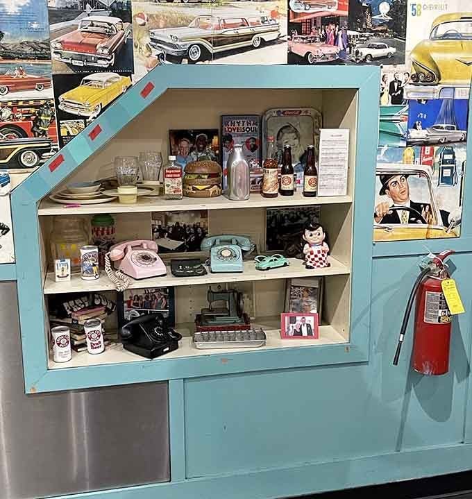 Vintage collectibles and classic car photos transport you to an era when diners were America's living rooms, welcoming and warm.