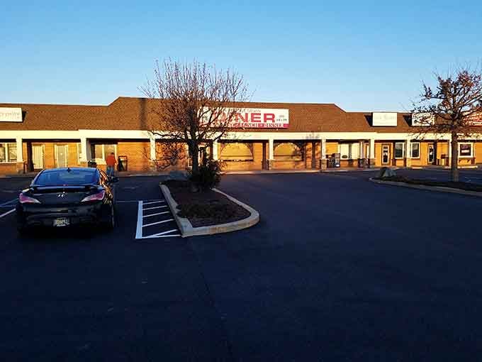 Morning light bathes the parking lot, illuminating the pilgrimage site for Delaware's breakfast devotees.