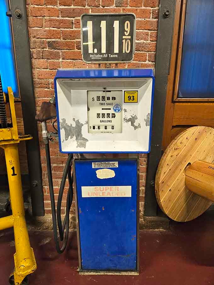 A vintage gas pump reminds you when filling up cost pocket change instead of requiring a small loan.