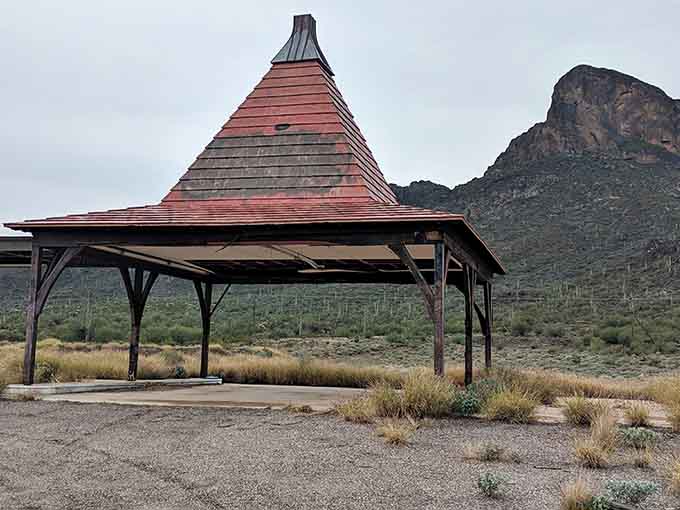 This distinctive shelter offers shade for group gatherings, proving that desert parks understand the value of respite from sun.