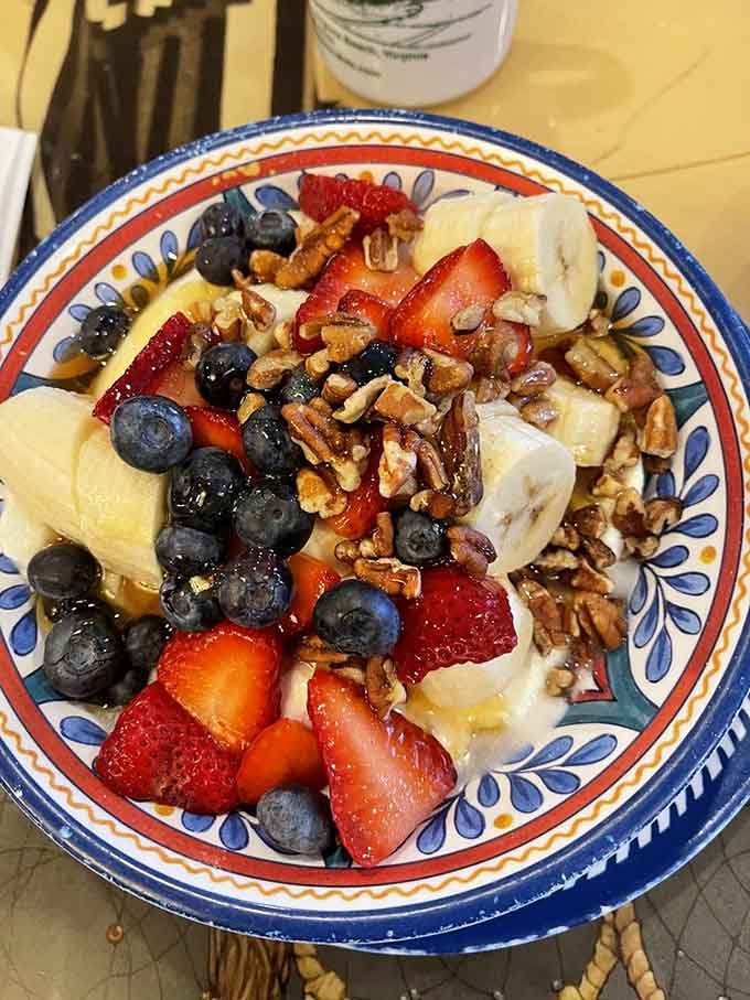 Fresh fruit and yogurt with granola, for those mornings when you want to pretend you're being healthy before the pancakes.
