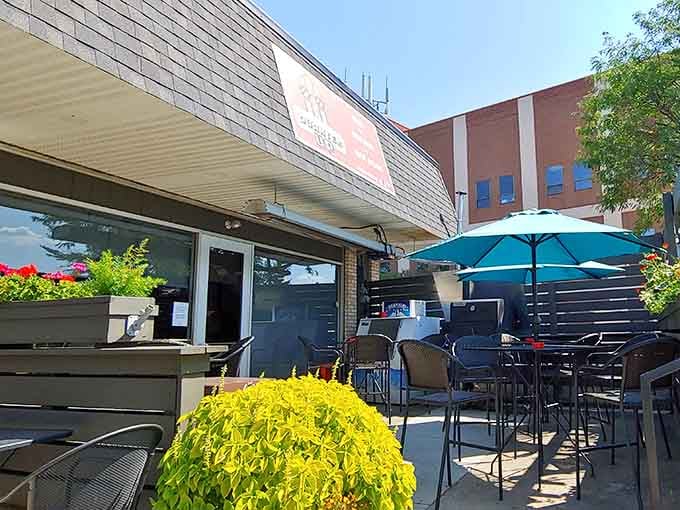 The patio offers fresh air for those rare moments when you need a break from arcade glory.