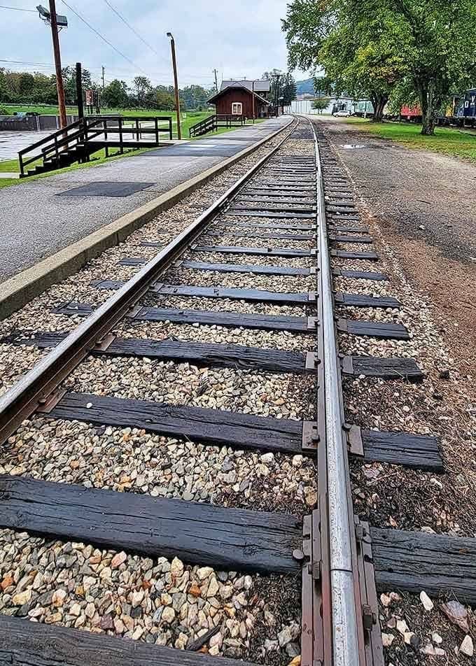 These weathered tracks have carried everything from coal to dreams, each wooden tie marking another step through Ohio's rich history.